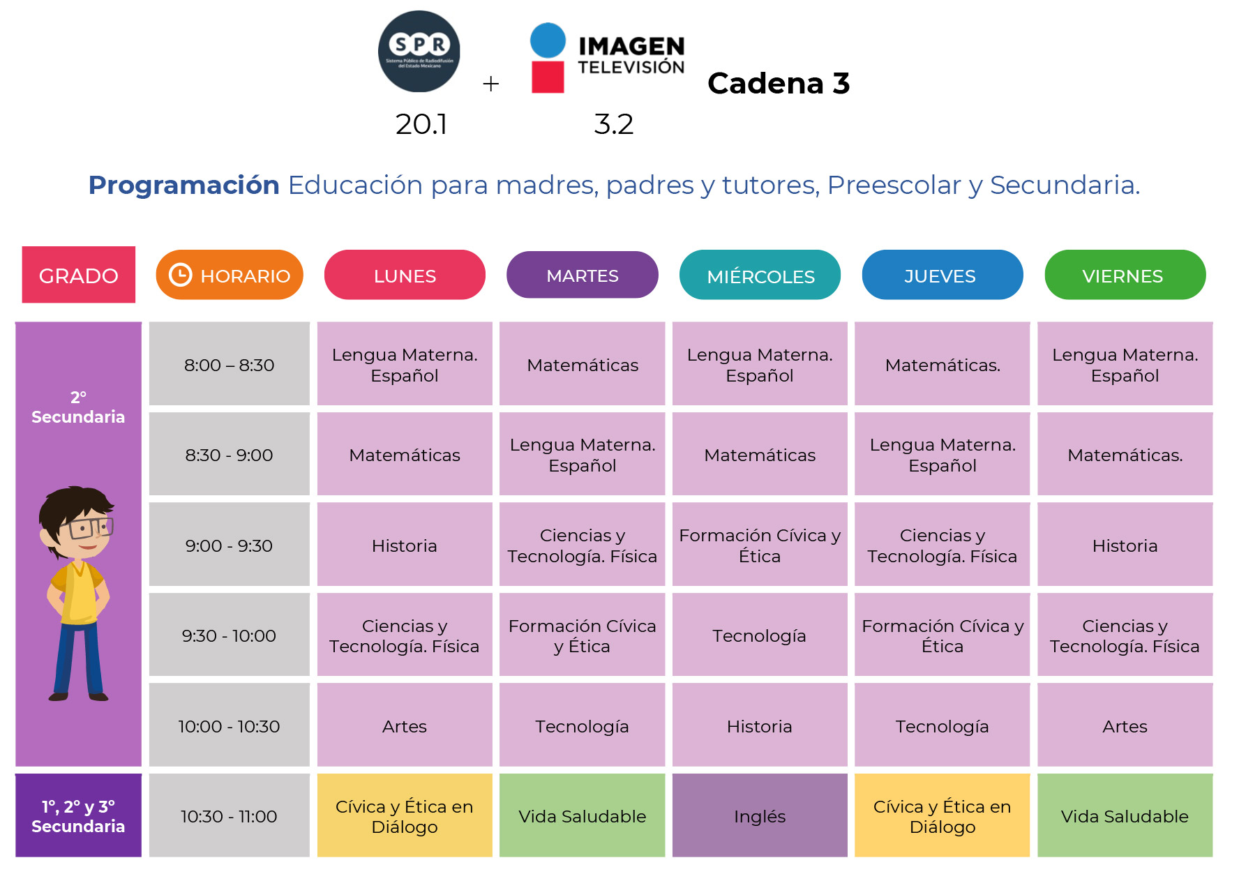 Materias, canales y horarios para primaria y secundaria ciclo escolar ...